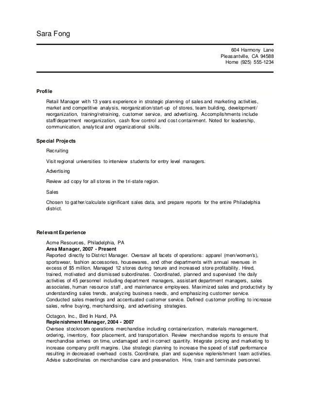 Area Manager CV Template Area Manager CV Template