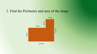 Perimeter and Area of irregular shapes | PDF