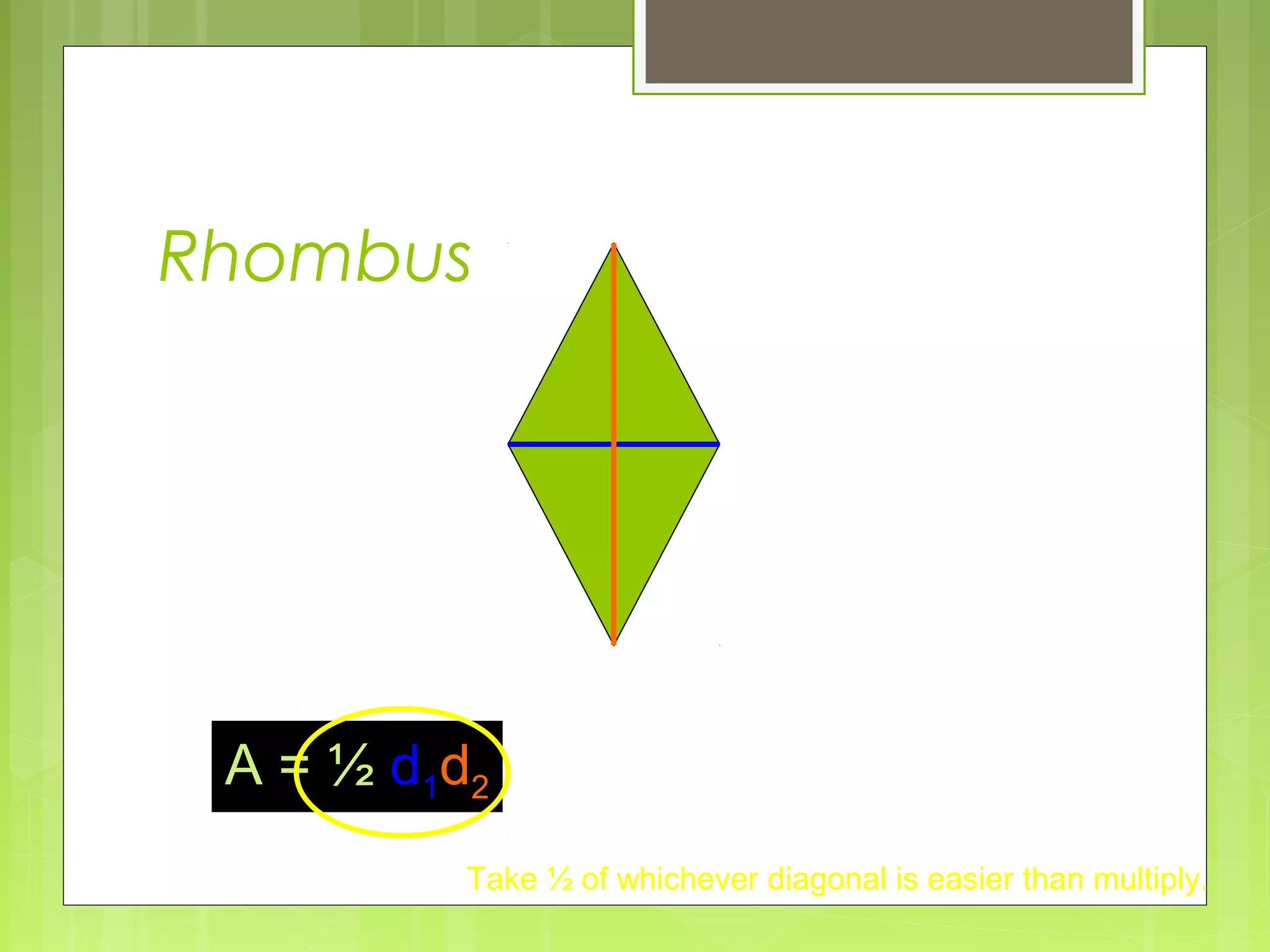 Area of rhumbuses parellellograms and triangles | PPT