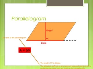 Area of rhumbuses parellellograms and triangles | PPT | Physics | Science