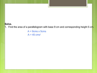 Area of rhumbuses parellellograms and triangles | PPT | Physics | Science