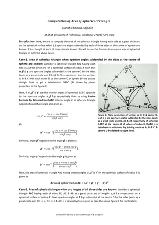 How to compute area of spherical triangle given the aperture angles ...