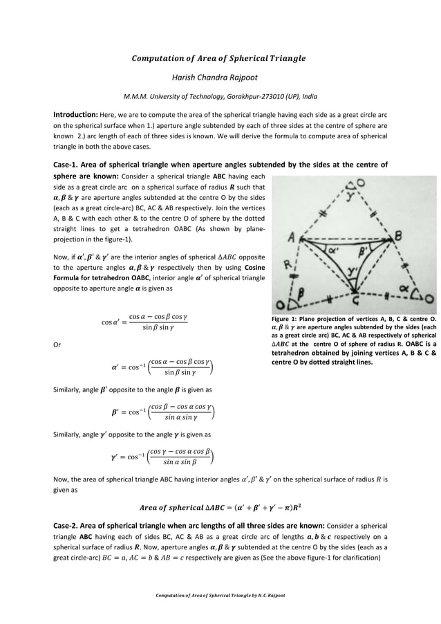 How to compute area of spherical triangle given the aperture angles ...