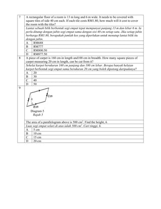 Area & perimeter pmr paper 1 | DOC
