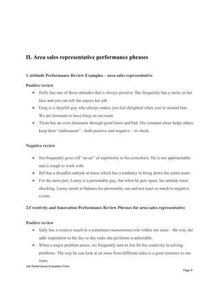 Area sales representative performance appraisal | DOC