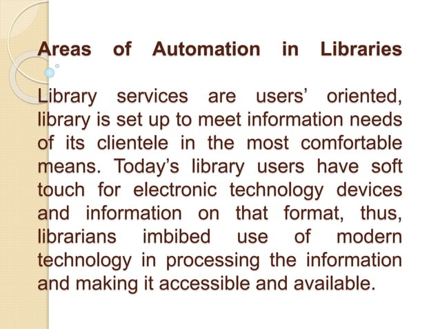 Areas of automation in library | PPTX