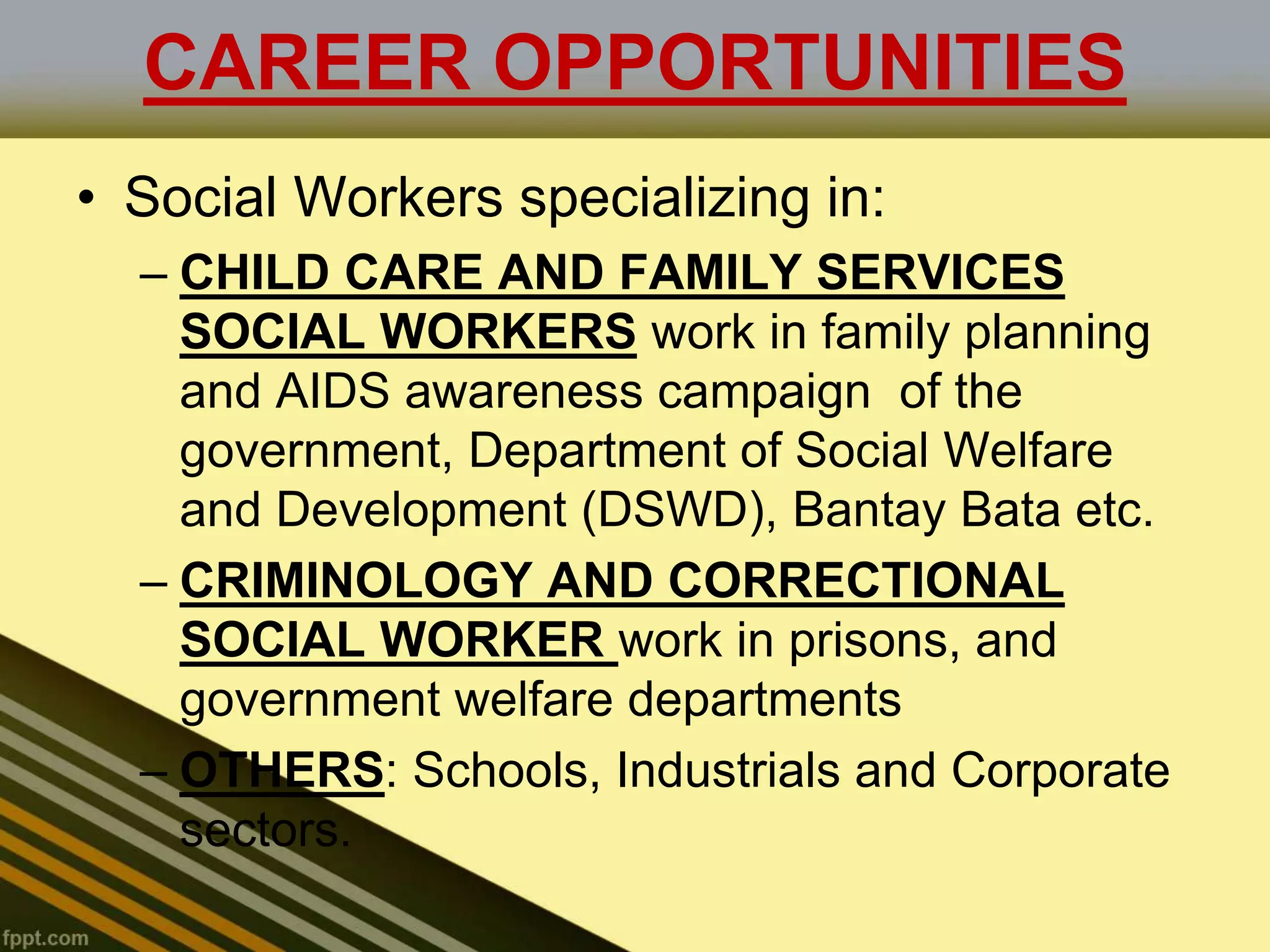 Areas of specialization and career opportunities of SW | PPTX
