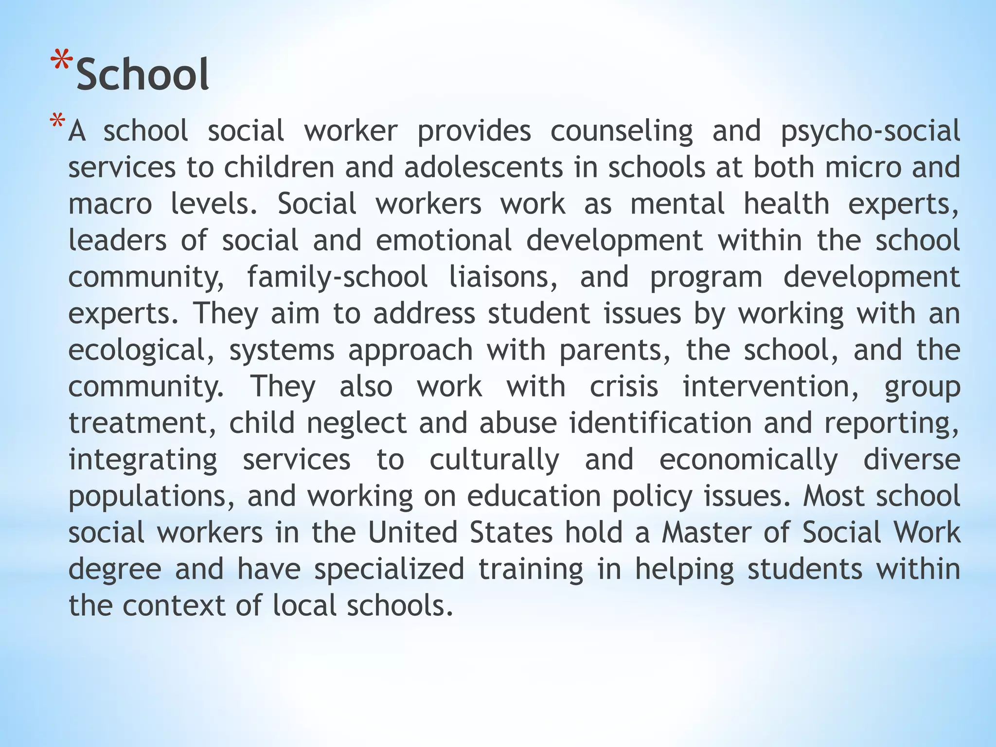 Areas of specialization in social work | PPTX