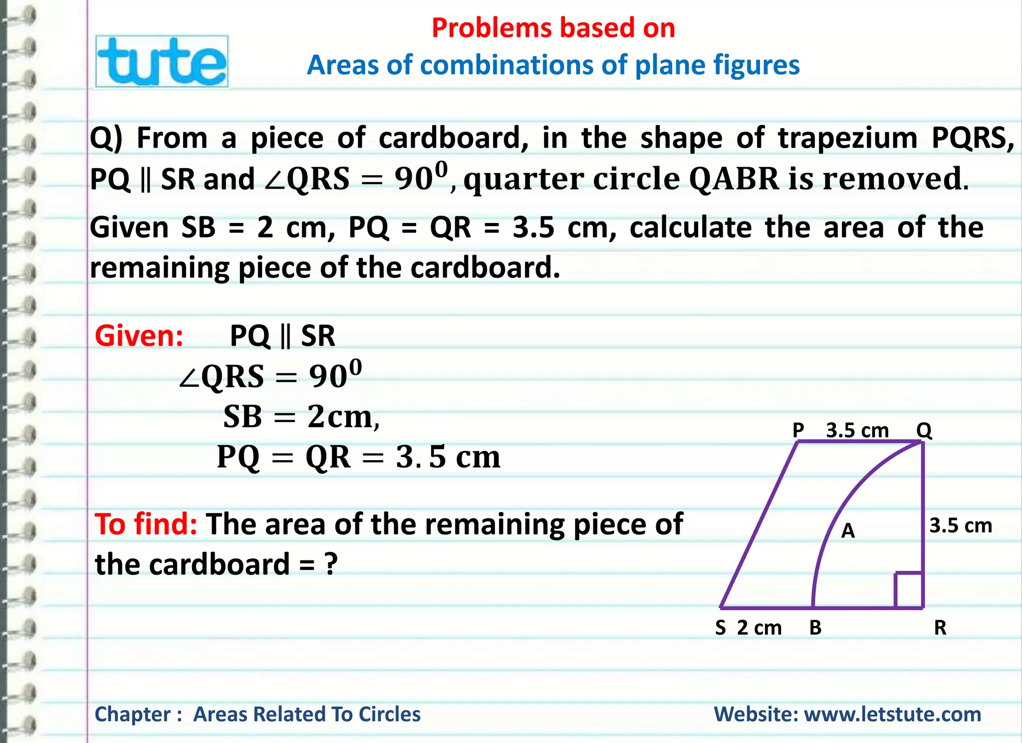 Areas related to circles - Areas of combinations of plane figures for ...