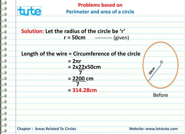 Areas related to circles - Perimeter and area of a circle for class 10 ...