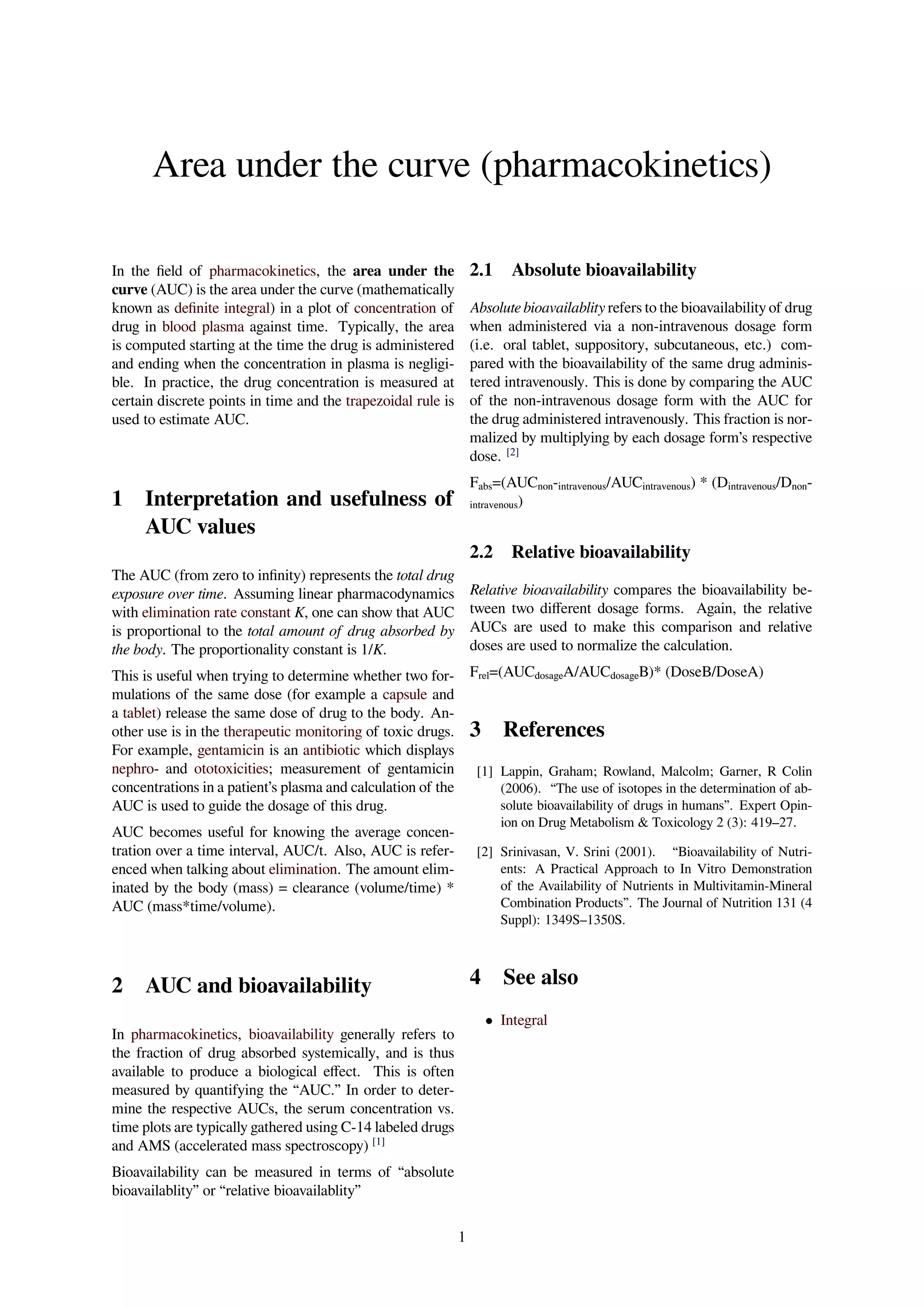 Area Under the Curve (Pharmacokinetics) | PDF