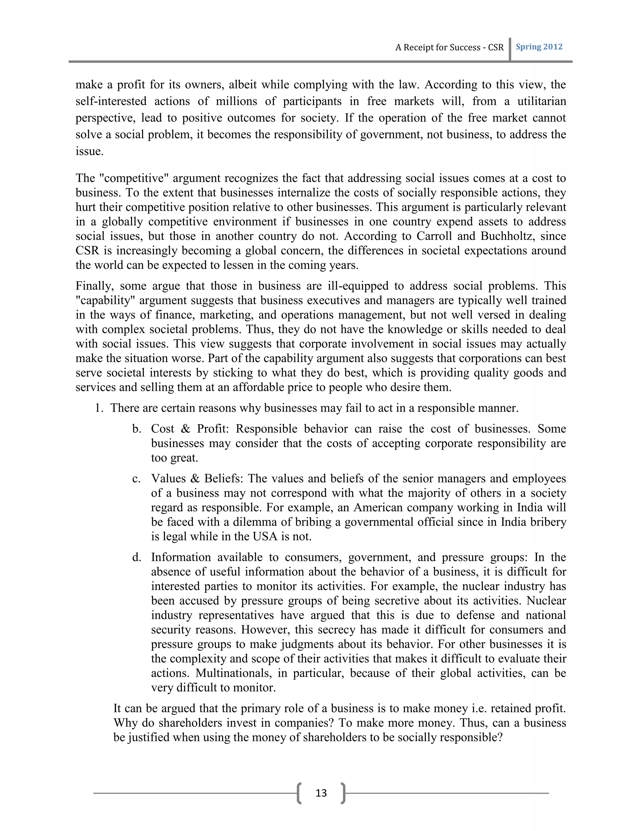 A Receipt for success – Corporate Social Responsibility | PDF