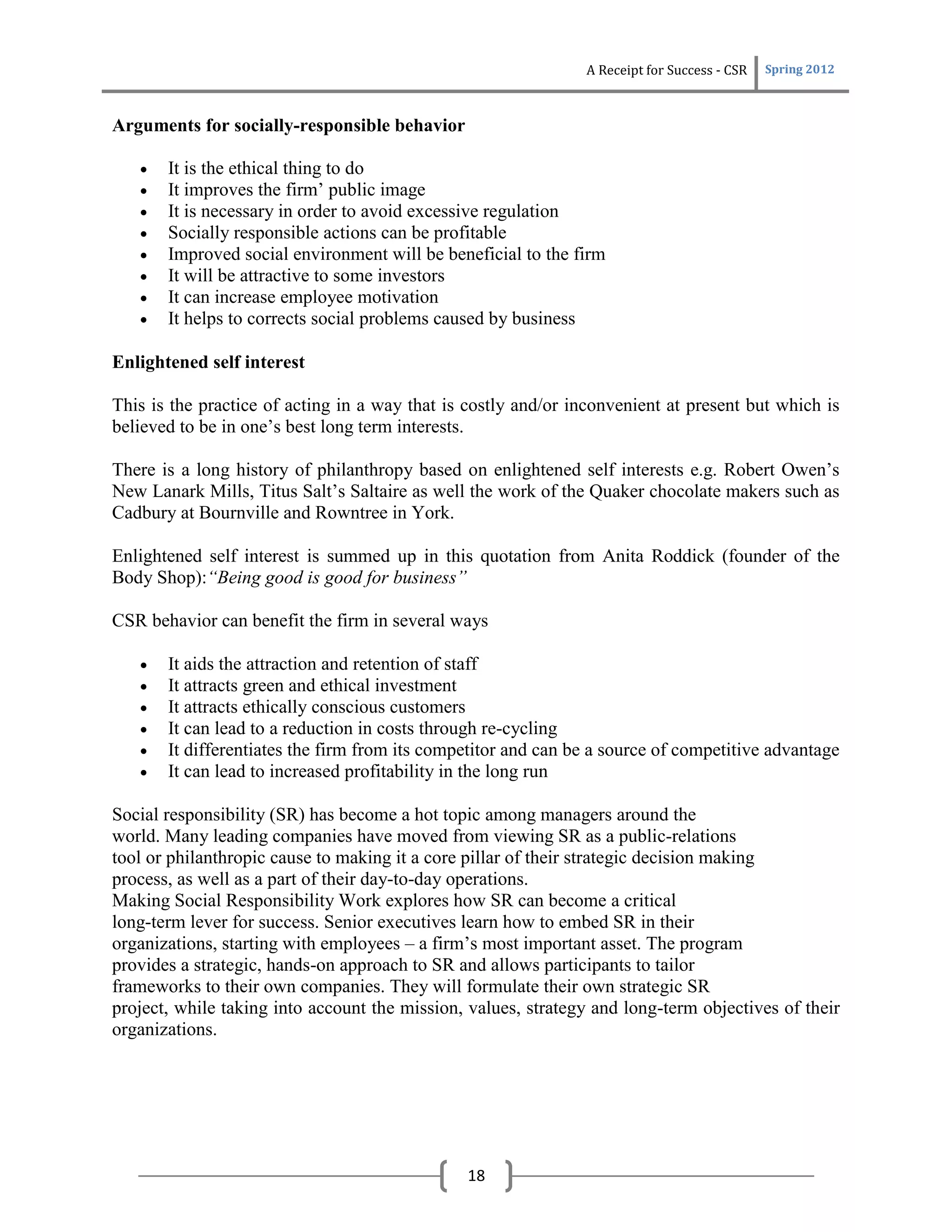 A Receipt for success – Corporate Social Responsibility | PDF