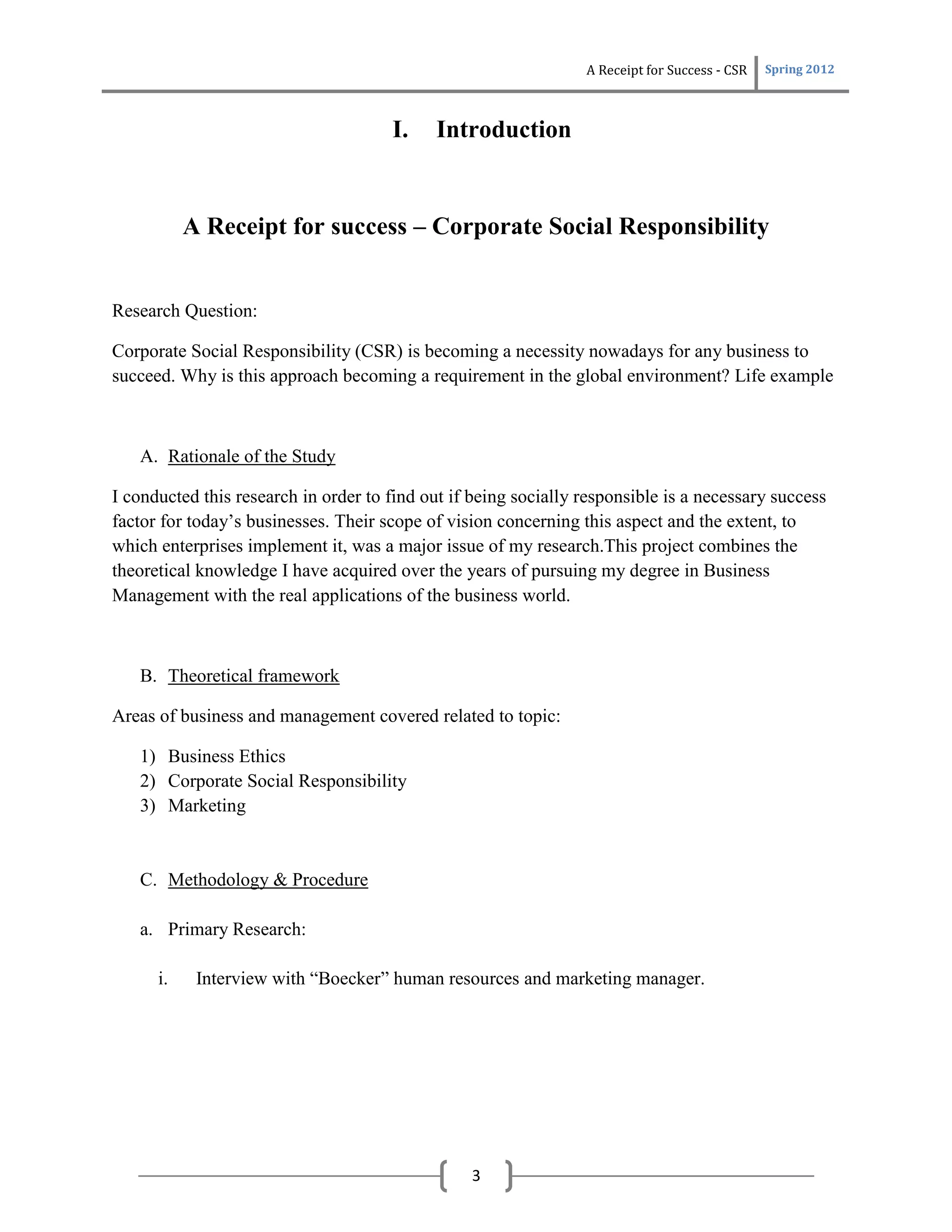 A Receipt for success – Corporate Social Responsibility | PDF