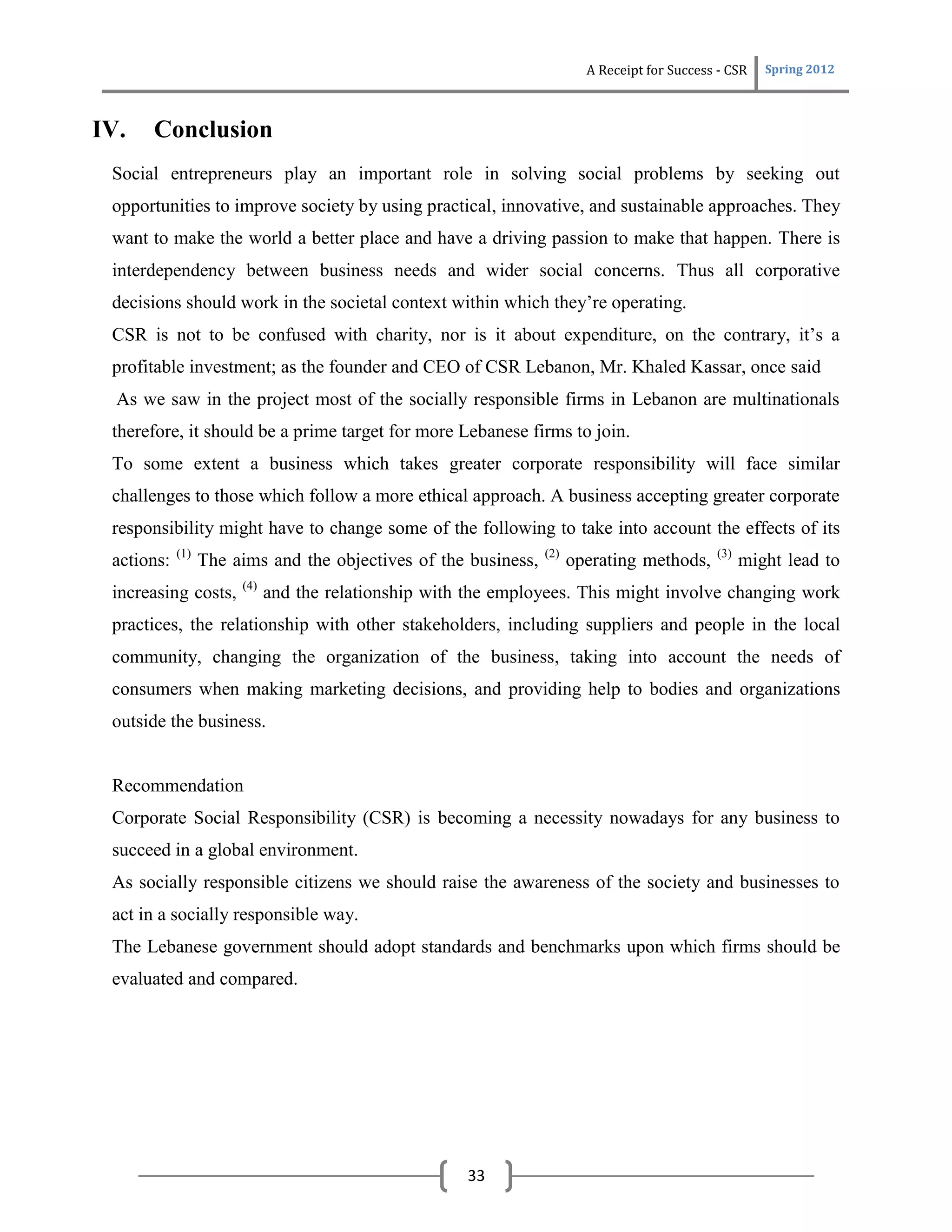 A Receipt for success – Corporate Social Responsibility | PDF