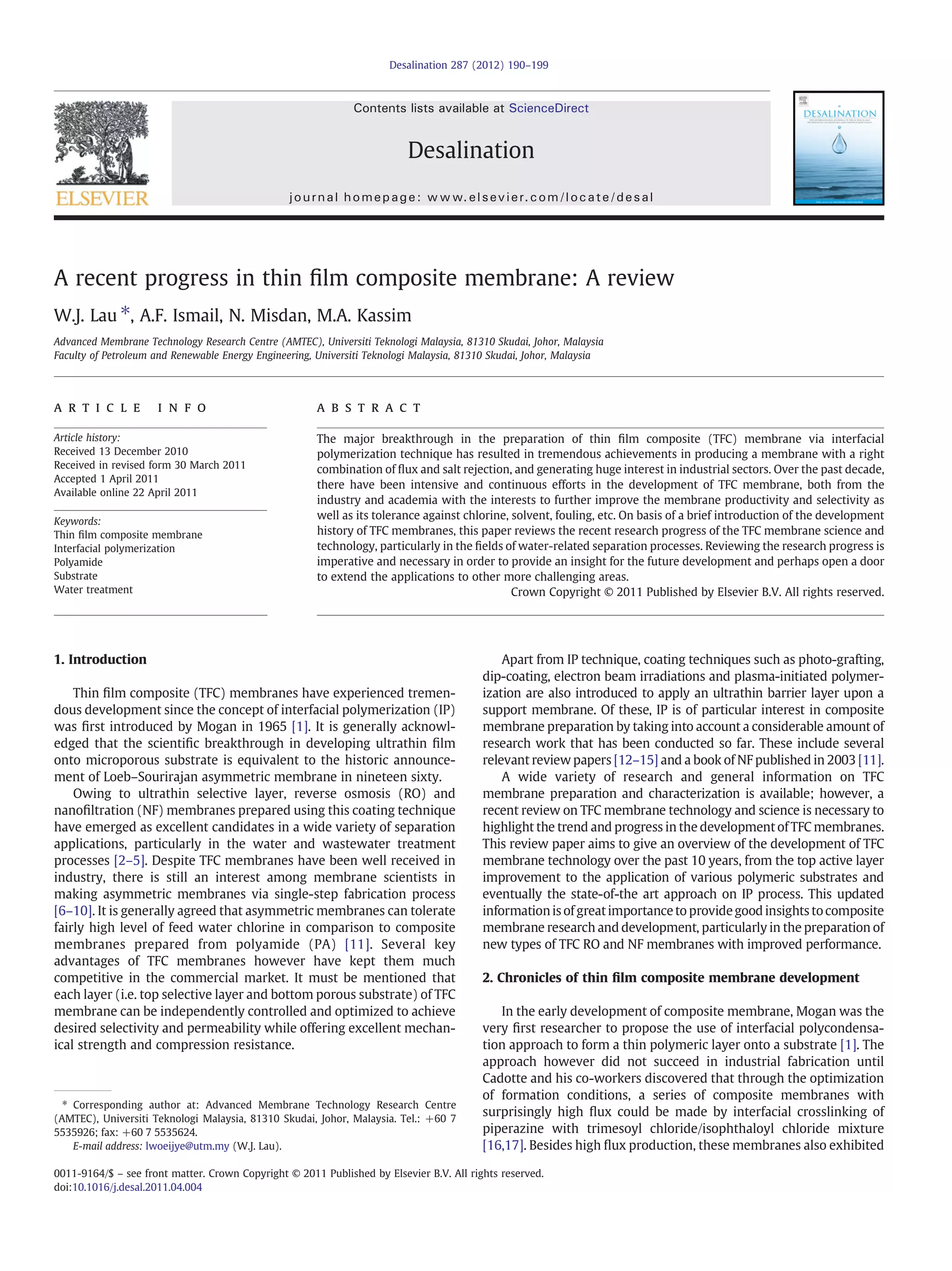 A recent progress in thin film composite membrane | PDF