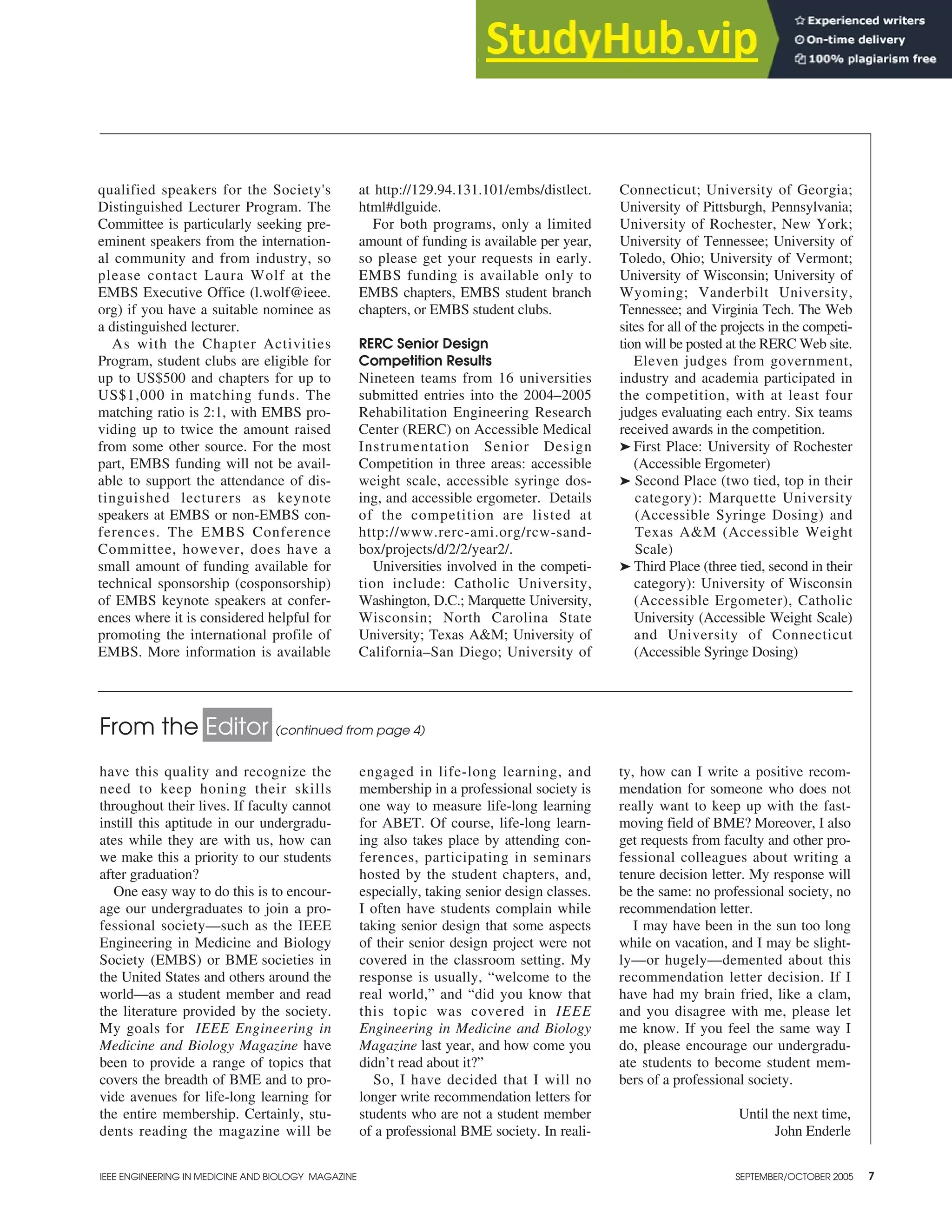 A Recommendation To Biomedical Engineering Students From The Editor | PDF