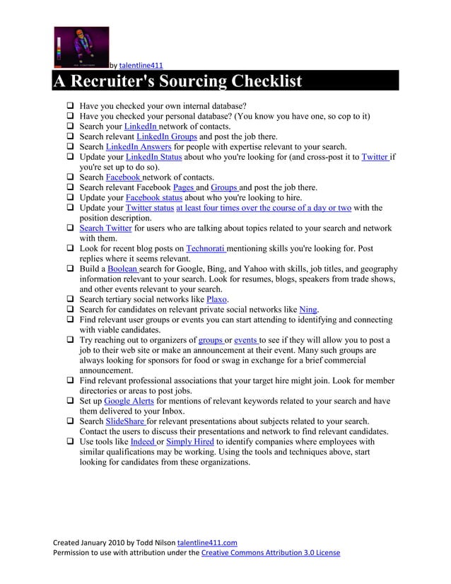 A Recruiters Sourcing Checklist | PDF