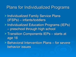 Ch. 2 - Individualized Spec. Ed. Programs | PPT