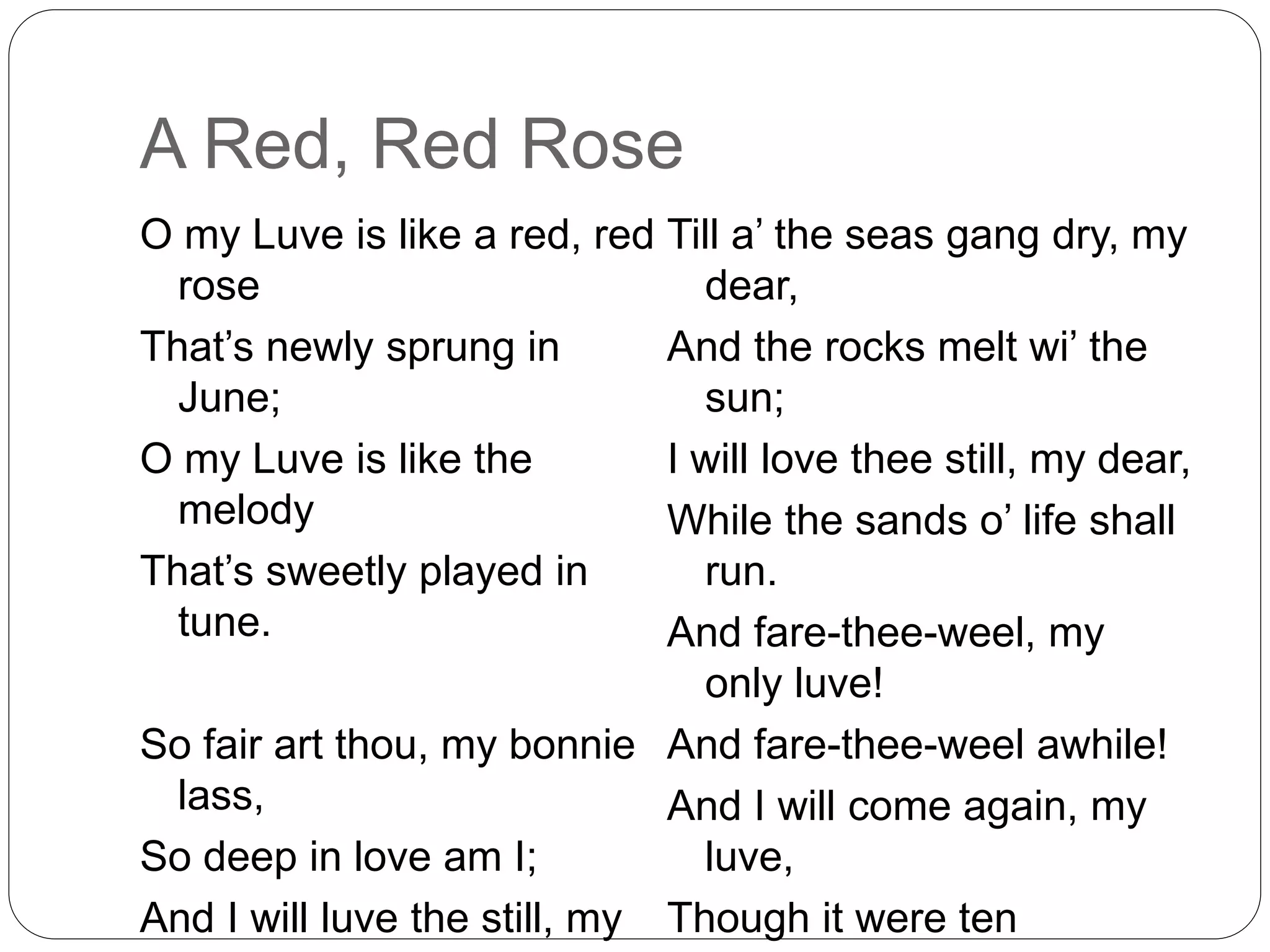 A Red, Red Rose Analysis | PPTX