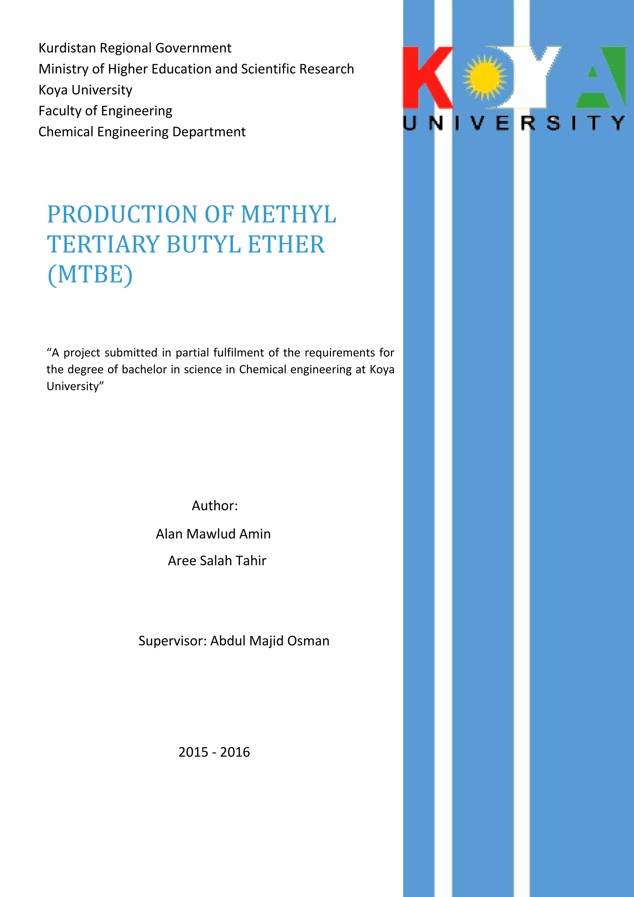 PRODUCTION OF METHYL TERTIARY BUTYL ETHER (MTBE) | PDF