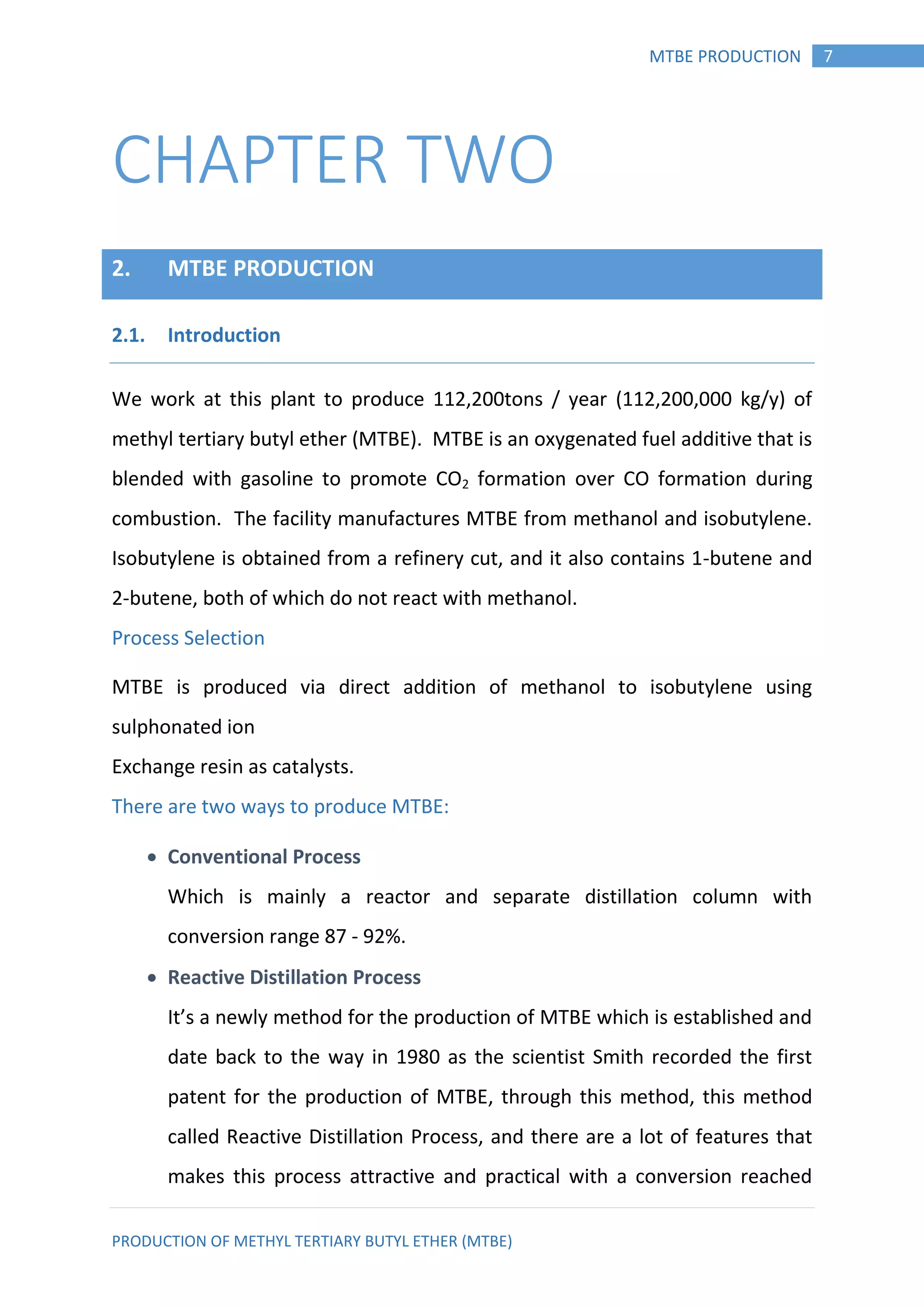 PRODUCTION OF METHYL TERTIARY BUTYL ETHER (MTBE) | PDF