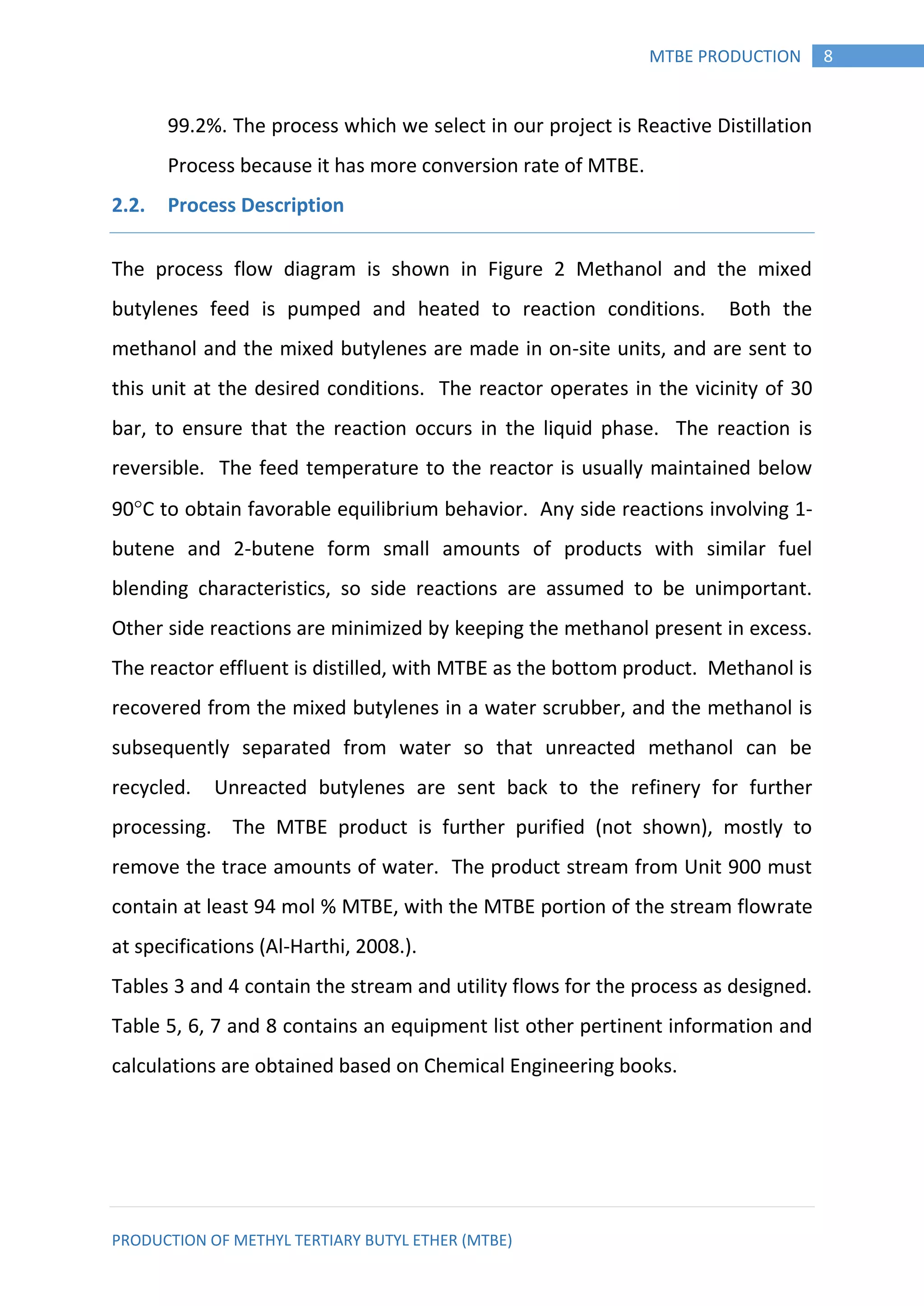 PRODUCTION OF METHYL TERTIARY BUTYL ETHER (MTBE) | PDF