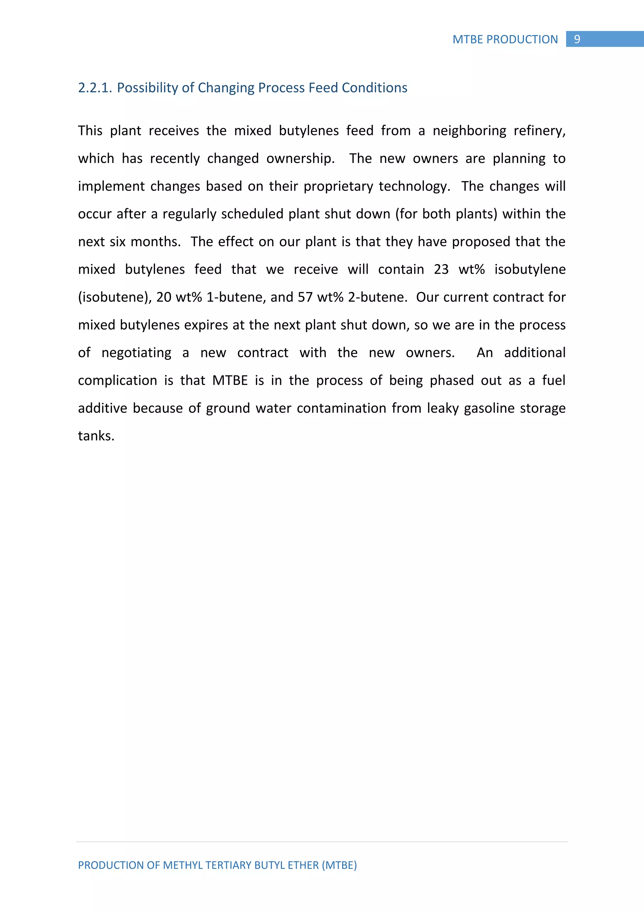 PRODUCTION OF METHYL TERTIARY BUTYL ETHER (MTBE) | PDF