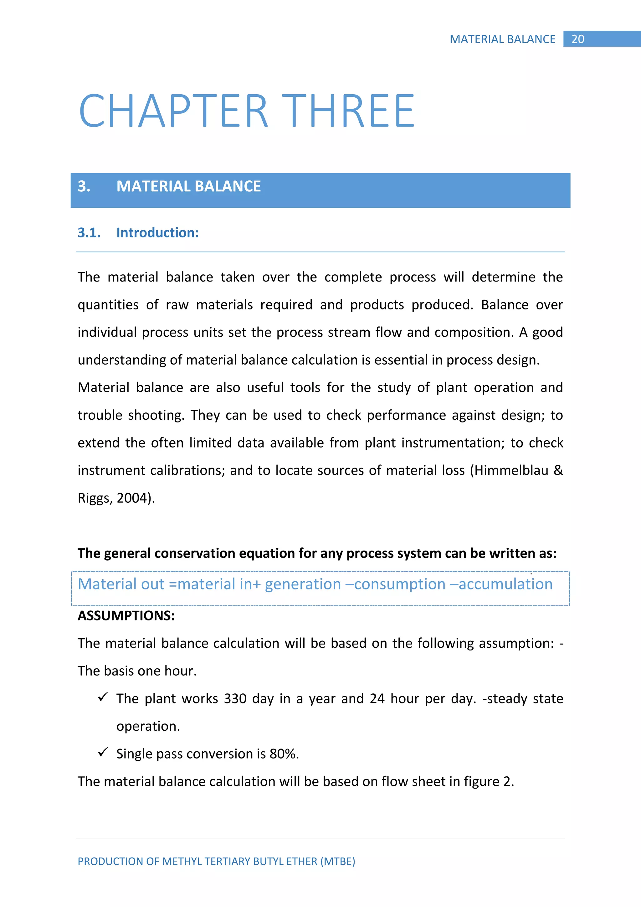 PRODUCTION OF METHYL TERTIARY BUTYL ETHER (MTBE) | PDF