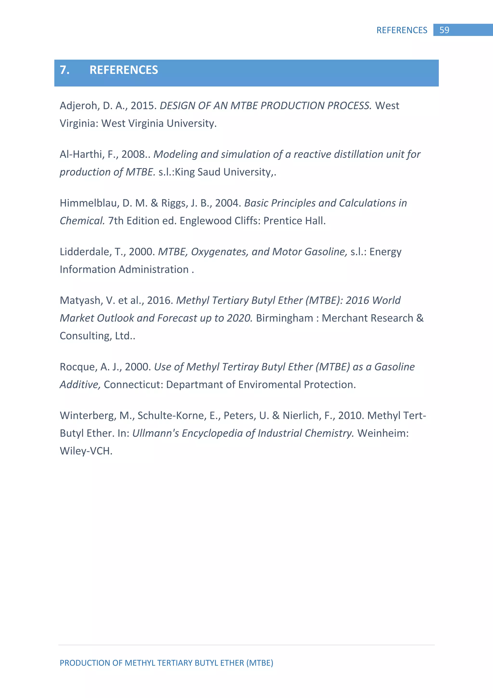 PRODUCTION OF METHYL TERTIARY BUTYL ETHER (MTBE) | PDF