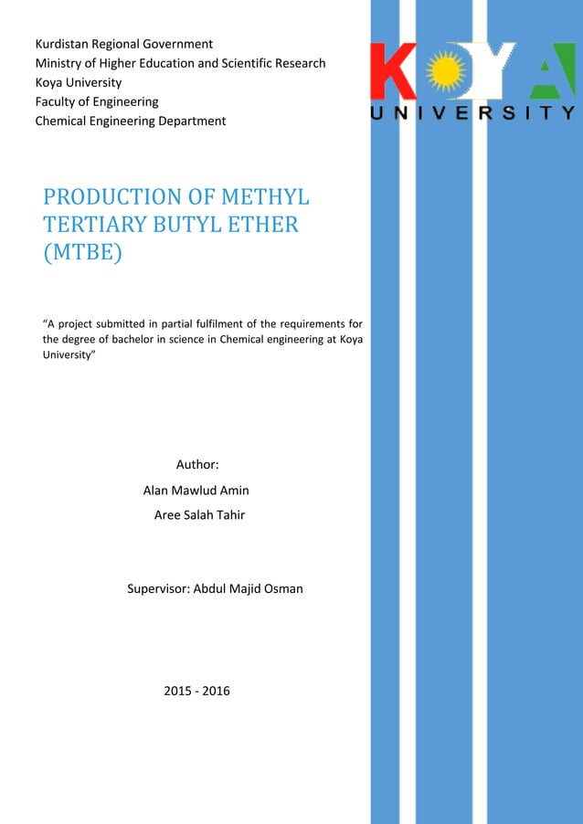 PRODUCTION OF METHYL TERTIARY BUTYL ETHER (MTBE) | PDF | Chemistry | Science