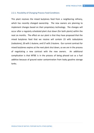 PRODUCTION OF METHYL TERTIARY BUTYL ETHER (MTBE) | PDF