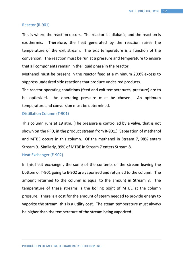 PRODUCTION OF METHYL TERTIARY BUTYL ETHER (MTBE) | PDF | Chemistry ...