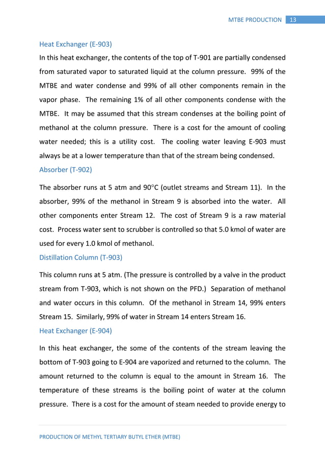 PRODUCTION OF METHYL TERTIARY BUTYL ETHER (MTBE) | PDF | Chemistry ...