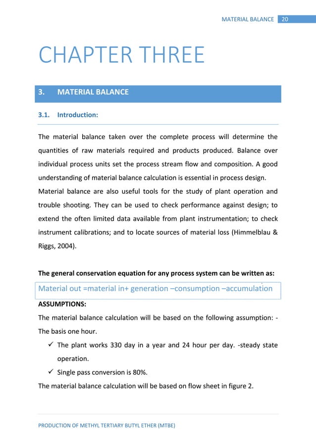 PRODUCTION OF METHYL TERTIARY BUTYL ETHER (MTBE) | PDF | Chemistry ...
