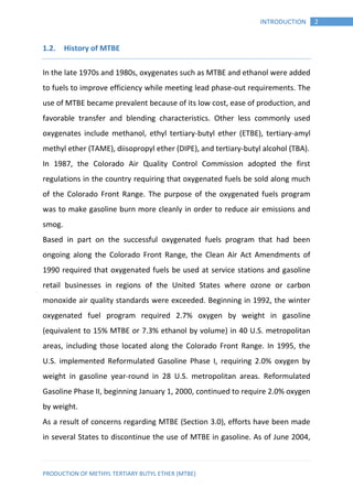 PRODUCTION OF METHYL TERTIARY BUTYL ETHER (MTBE) | PDF