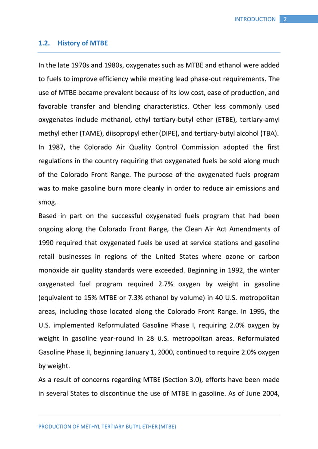 PRODUCTION OF METHYL TERTIARY BUTYL ETHER (MTBE) | PDF | Chemistry ...