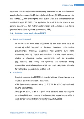 PRODUCTION OF METHYL TERTIARY BUTYL ETHER (MTBE) | PDF