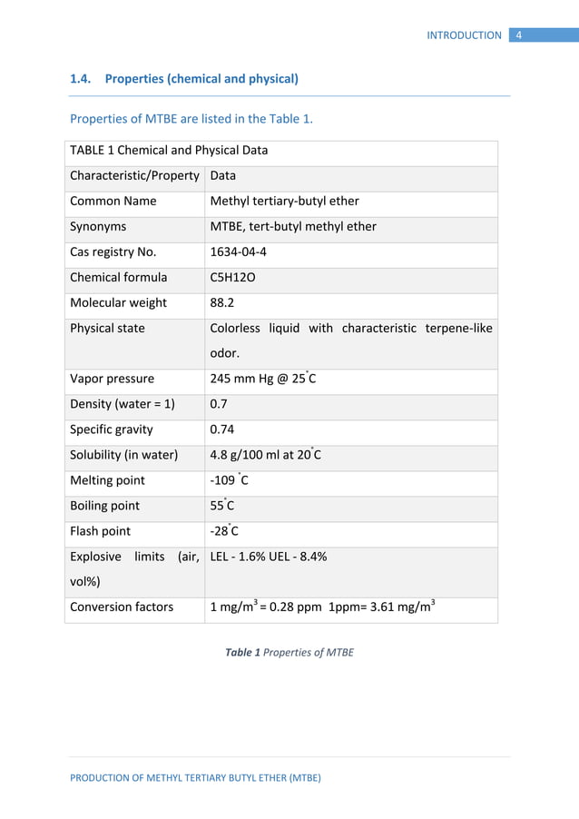 PRODUCTION OF METHYL TERTIARY BUTYL ETHER (MTBE) | PDF | Chemistry ...