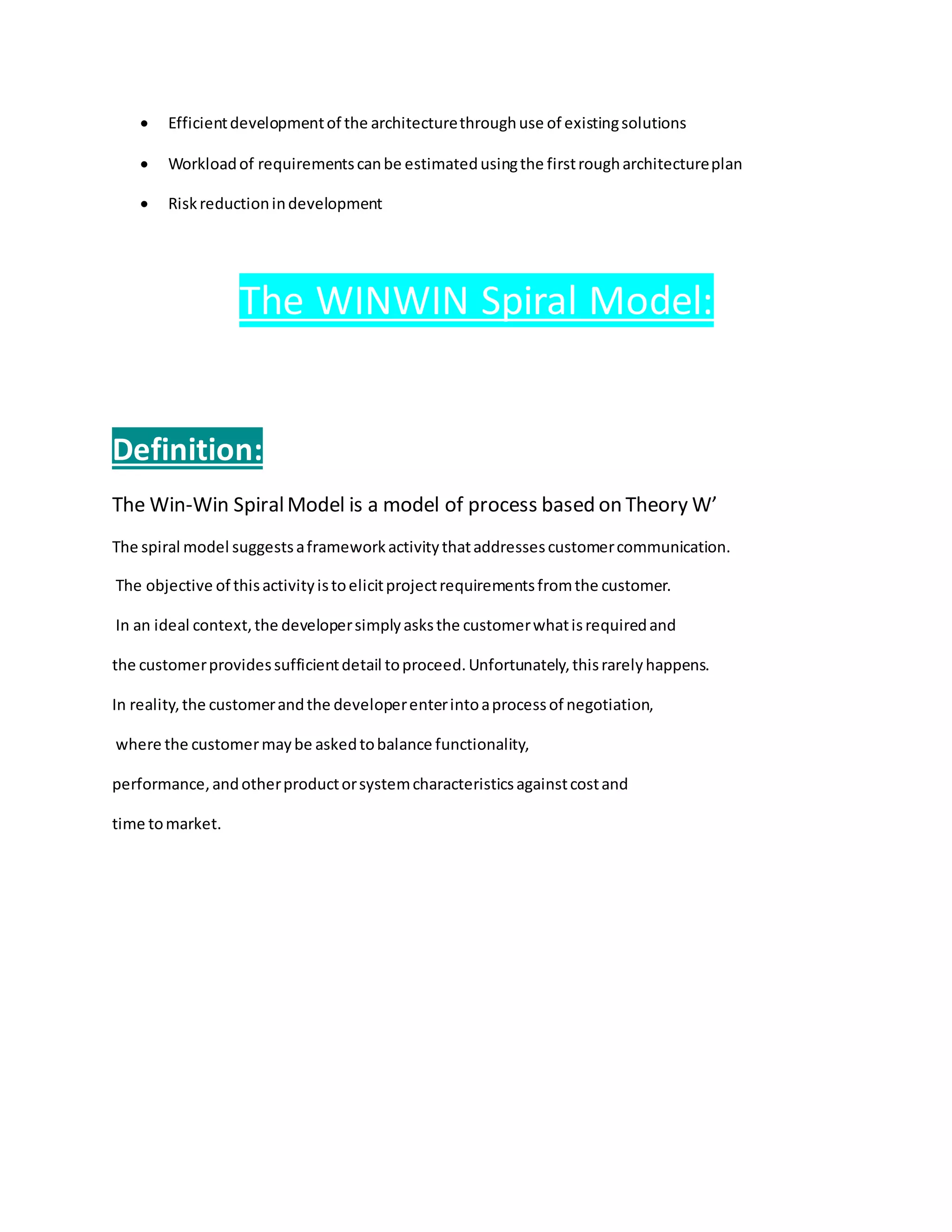 Twin Peak and WinWin Spiral Model | DOCX