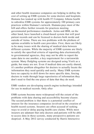 Are Electronic Medical Records a Cure for Health CareCASE STU.docx ...