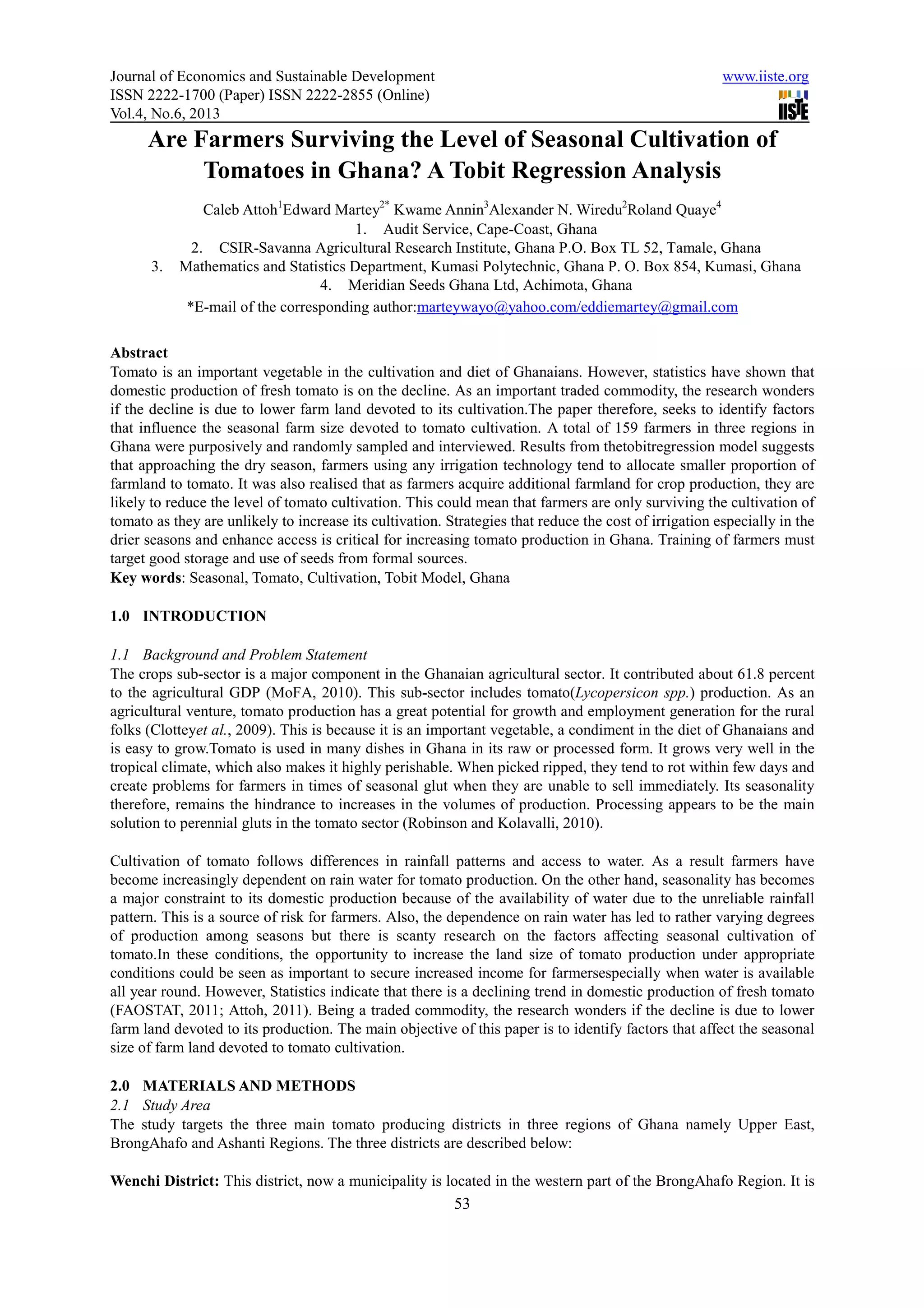 Are farmers surviving the level of seasonal cultivation of tomatoes in ...