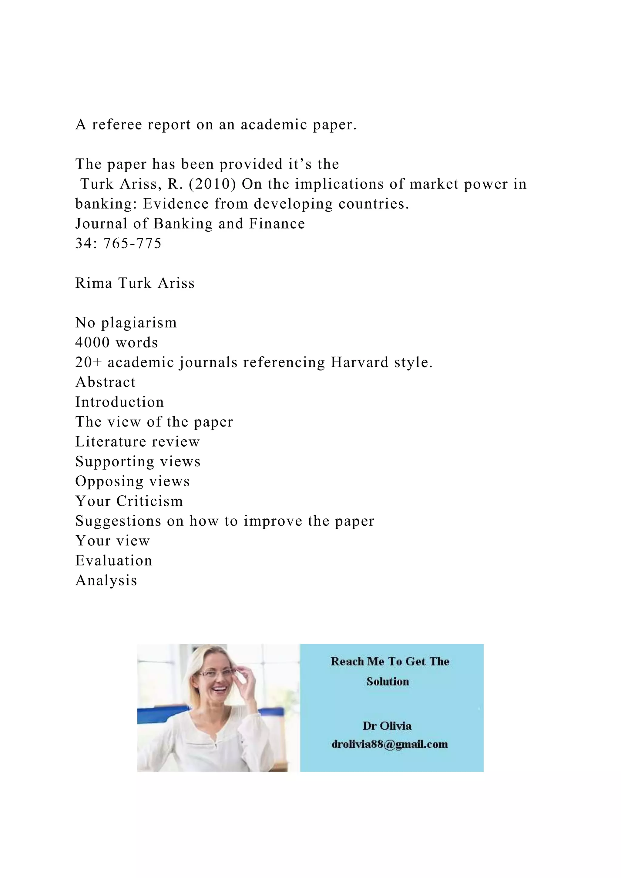 A referee report on an academic paper.The paper has been provi.docx