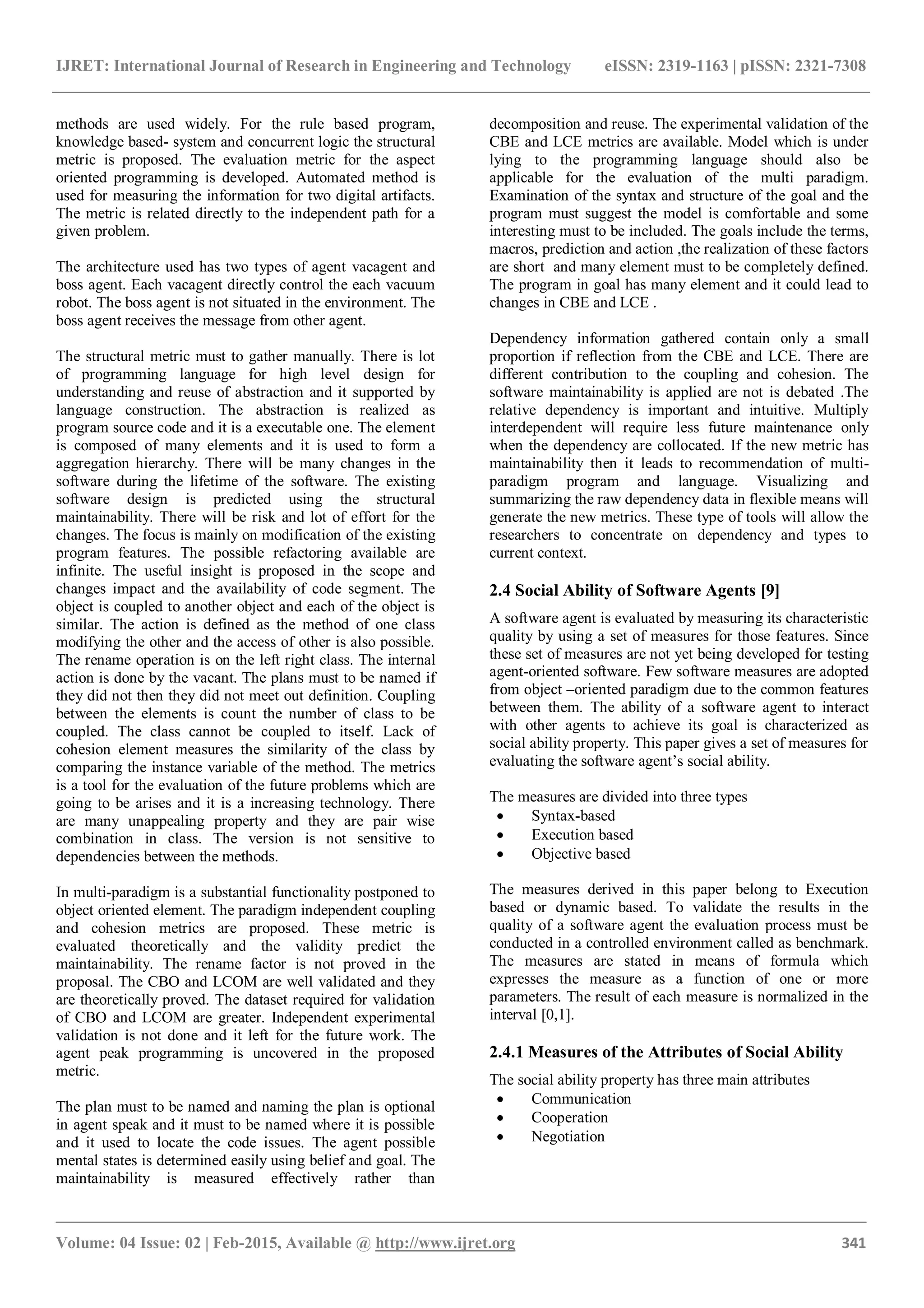 A refined metric suite for a multi agent system | PDF | Computer Software and Applications ...