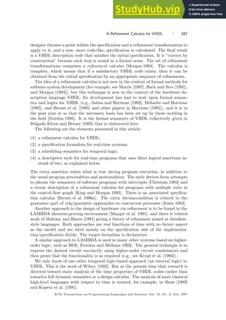 A Refinement Calculus For The Synthesis Of Verified Hardware Descriptions In VHDL | PDF