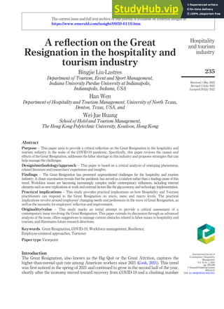 A Reflection On The Great Resignation In The Hospitality And Tourism ...