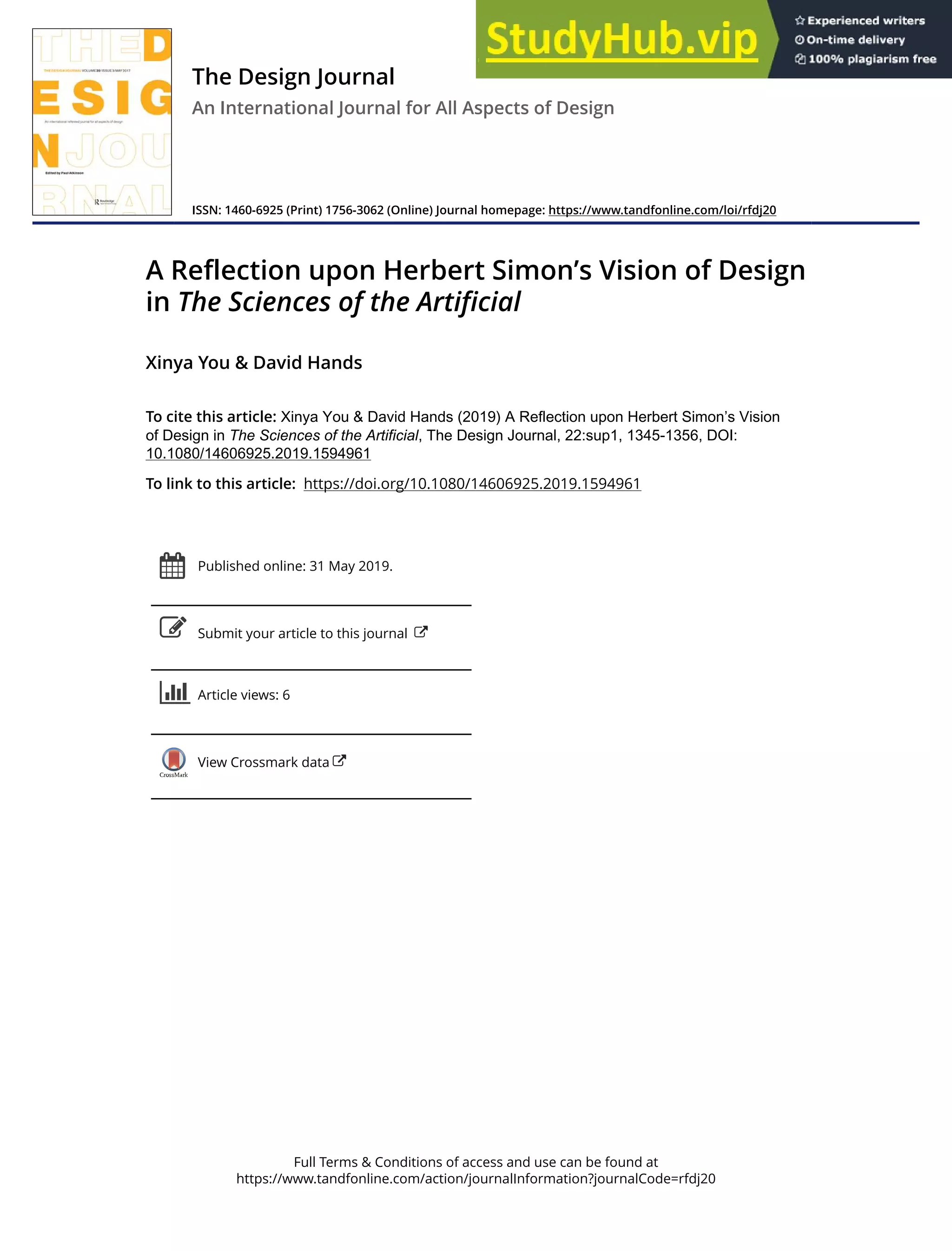 A Reflection Upon Herbert Simon S Vision Of Design In The Sciences Of ...