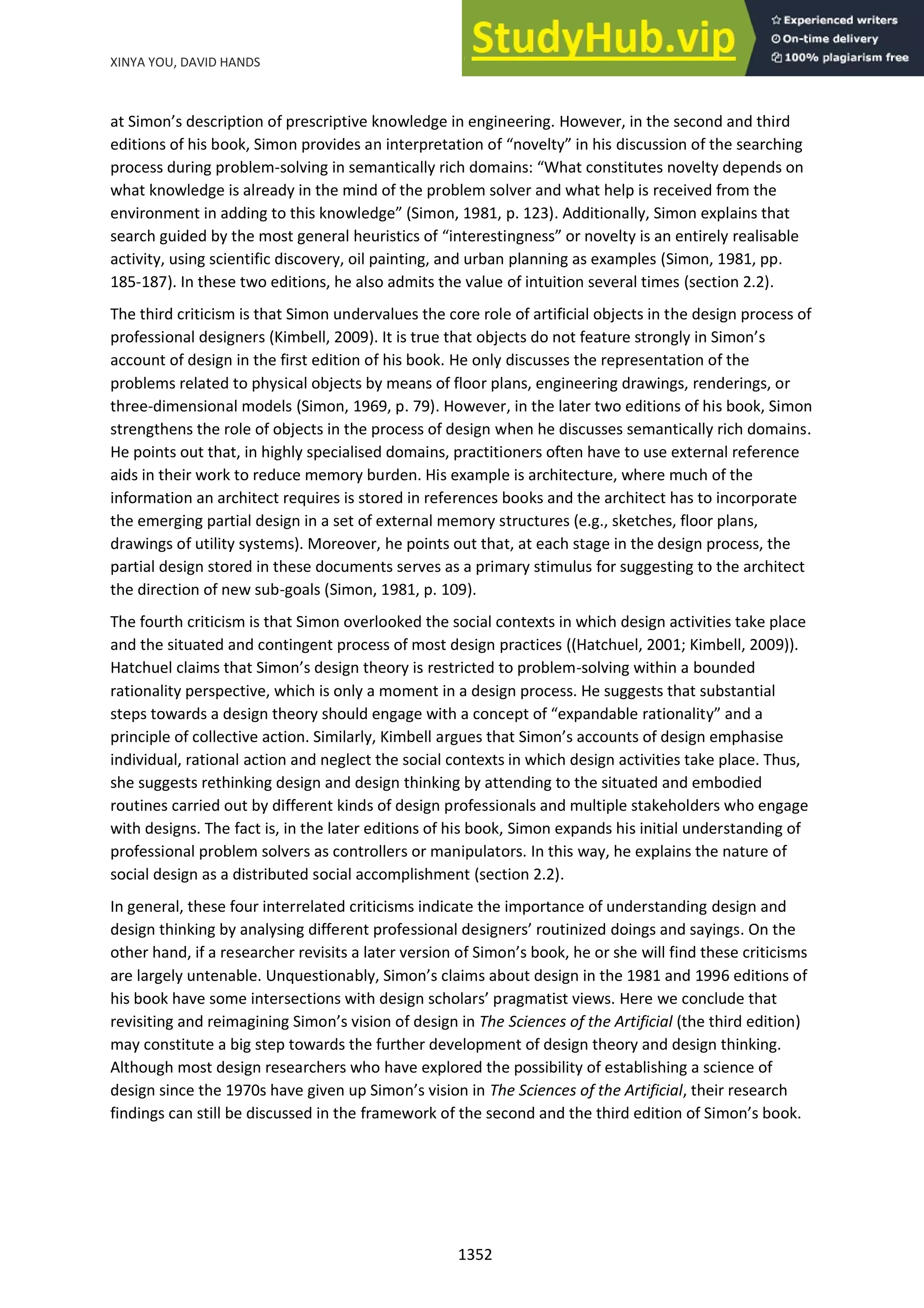 A Reflection Upon Herbert Simon S Vision Of Design In The Sciences Of ...