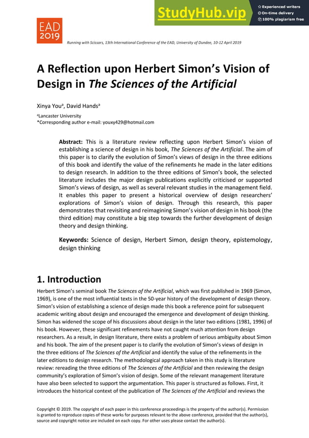 A Reflection Upon Herbert Simon S Vision Of Design In The Sciences Of ...