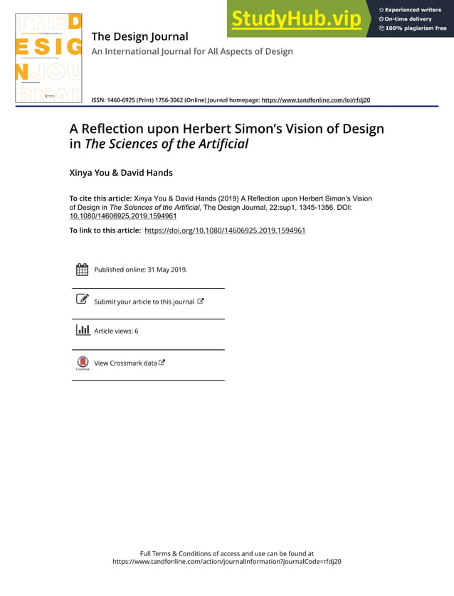 A Reflection Upon Herbert Simon S Vision Of Design In The Sciences Of ...